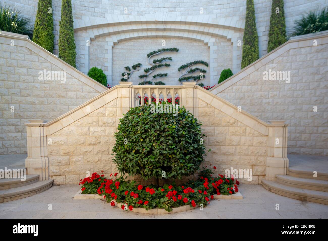Beautiful installation in the Bahai Gardens. Two-way stairs and green ...