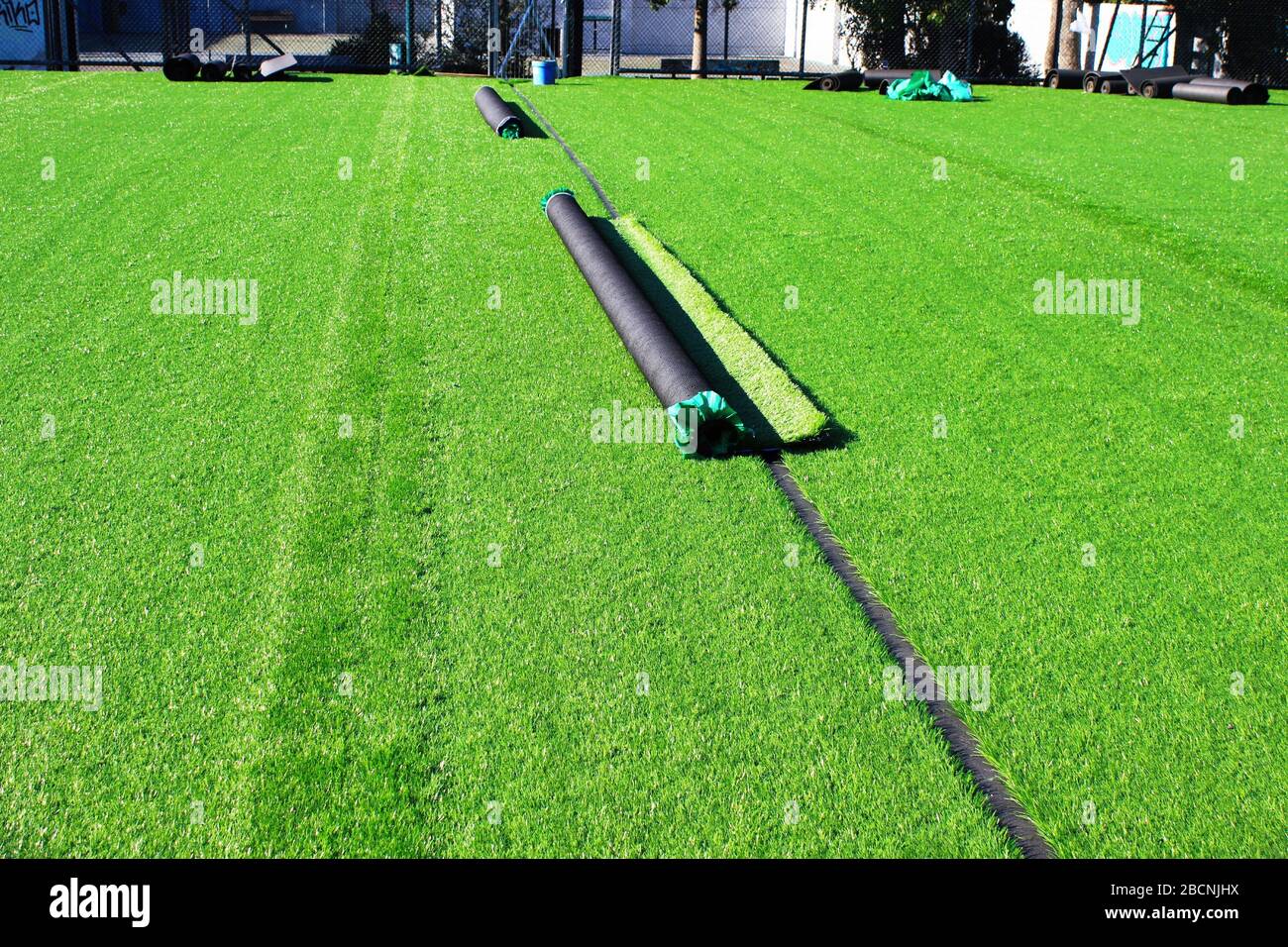 Artificial turf soccer field construction - Athens, Greece, February 25 ...