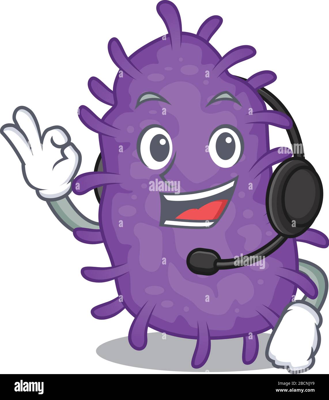 A gorgeous bacteria bacilli mascot character concept wearing headphone ...