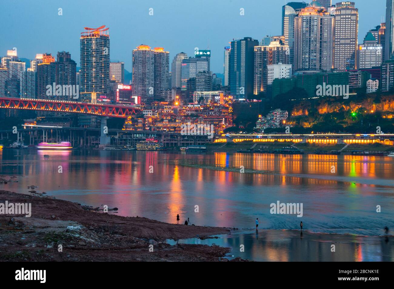 Downtown riverfront district architecture and bridge hi-res stock ...