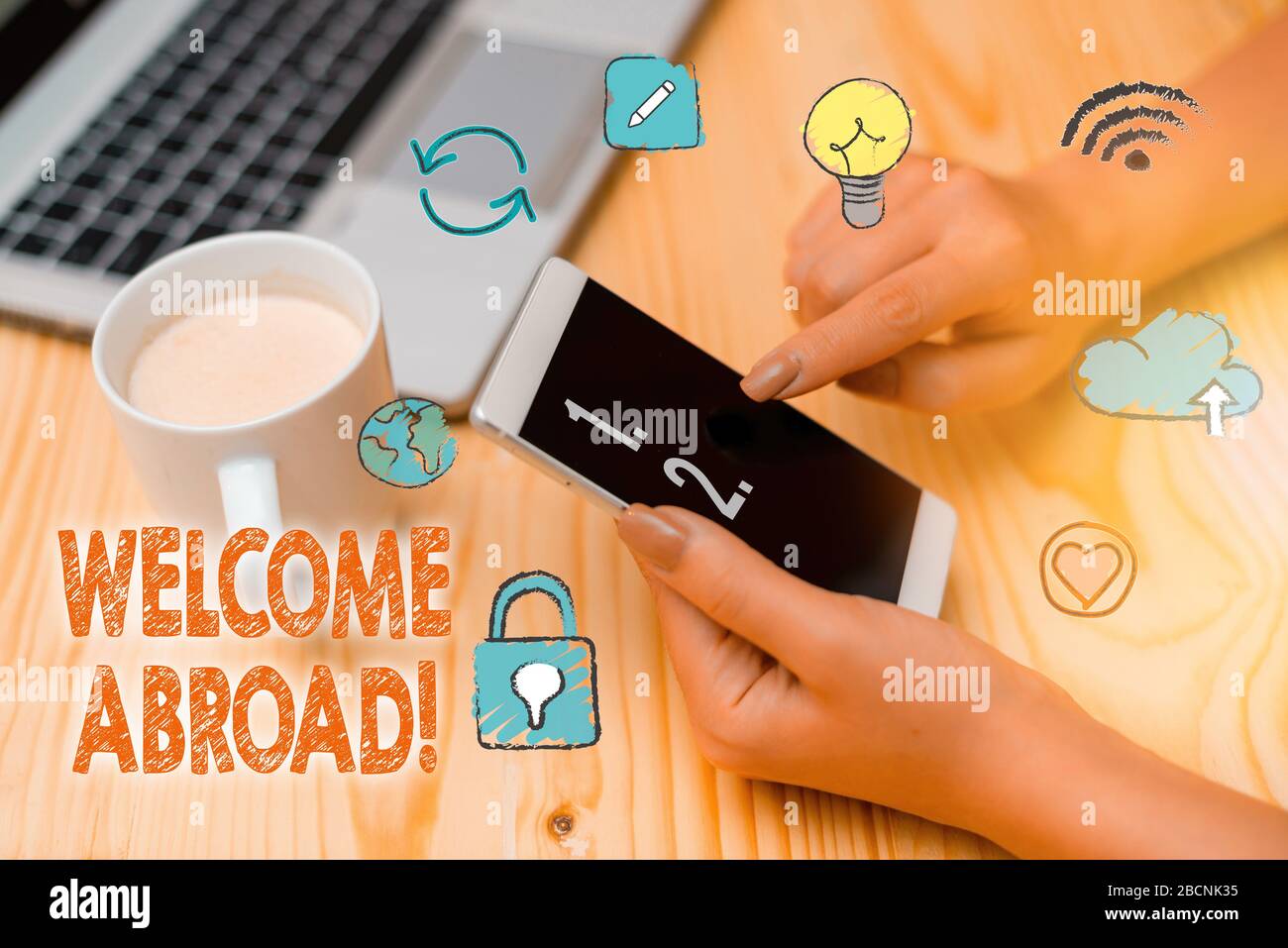 Conceptual hand writing showing Welcome Abroad. Concept meaning ...