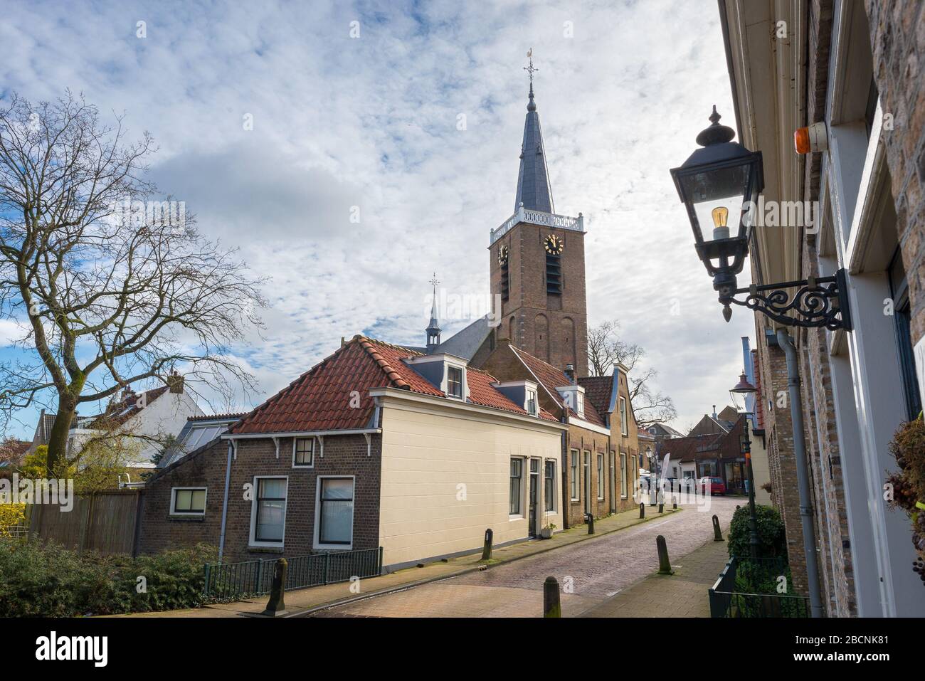 Old church and street view of the small town of Moordrecht, Netherlands ...