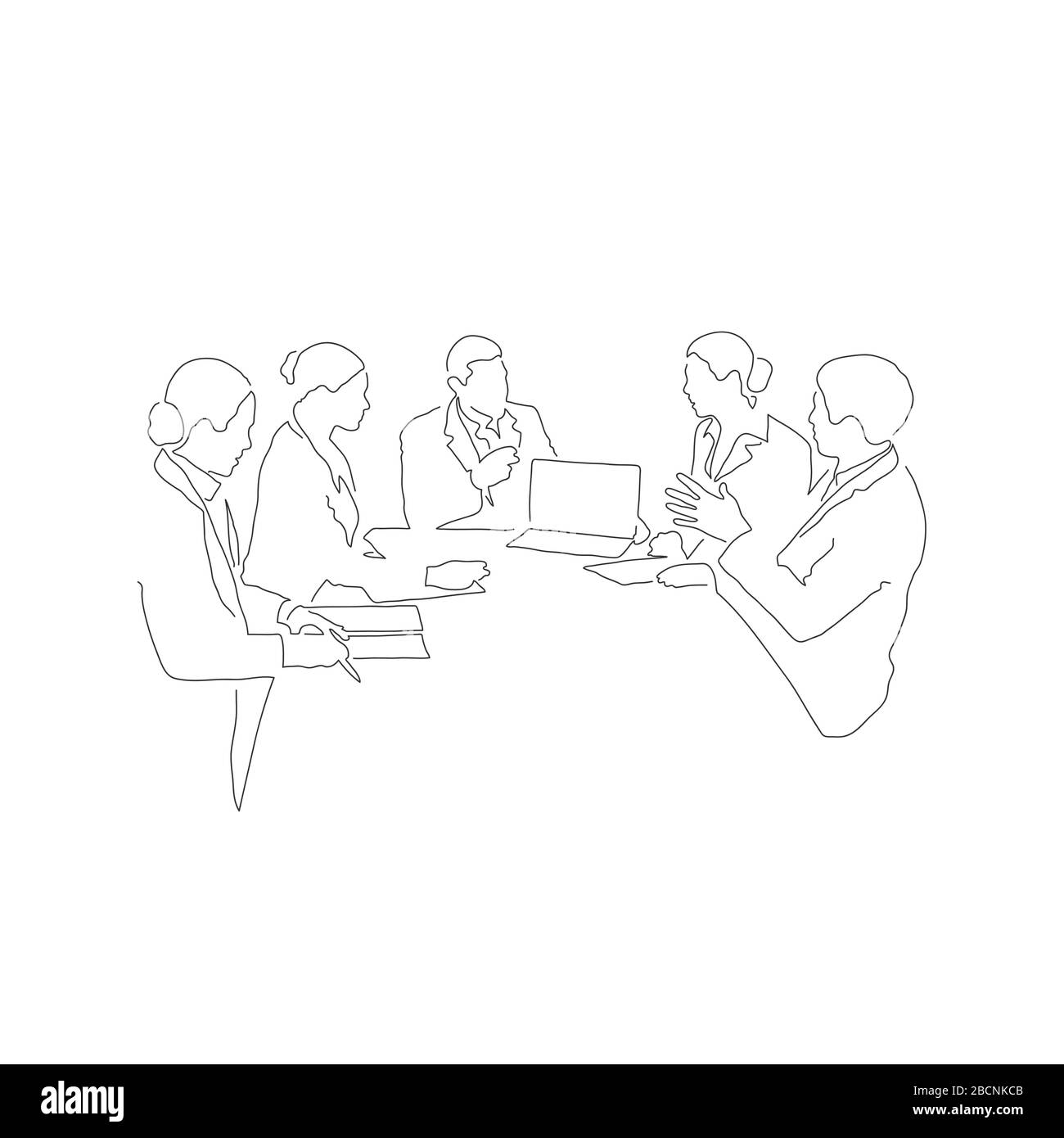 Teamwork line drawing, vector illustration design. Business people ...