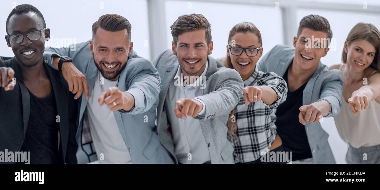 Group of people pointing at the camera and smiling - isolated Stock ...