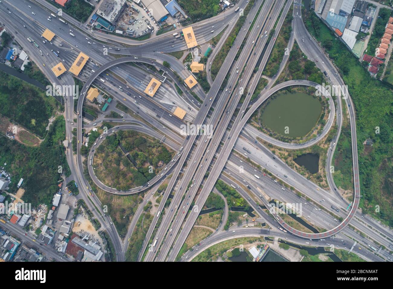TRansport aerial view of intersection traffic cross road with vehicle ...