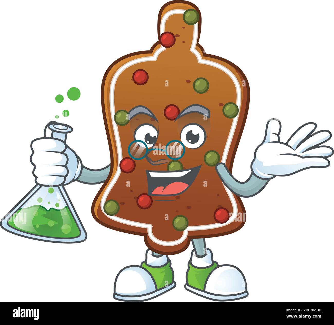 Gingerbread bell genius Professor Cartoon character holding glass tube ...
