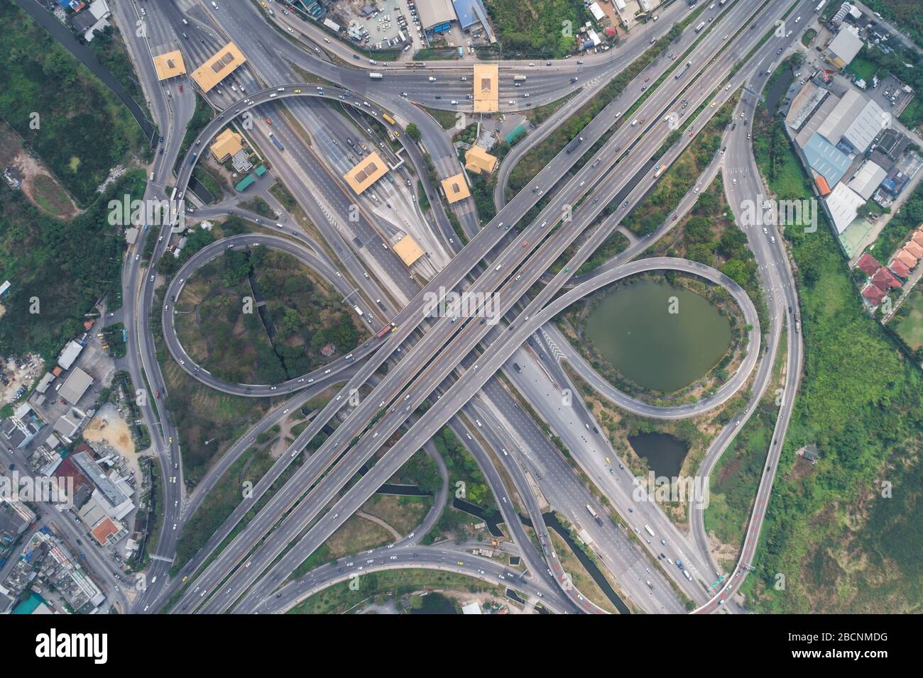 TRansport aerial view of intersection traffic cross road with vehicle ...