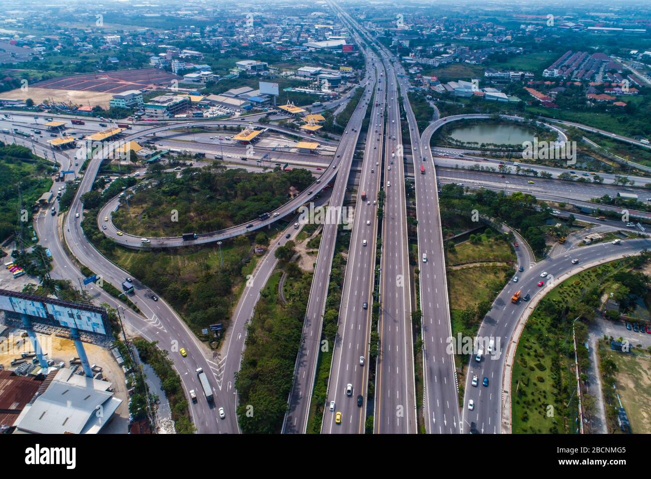 TRansport aerial view of intersection traffic cross road with vehicle ...