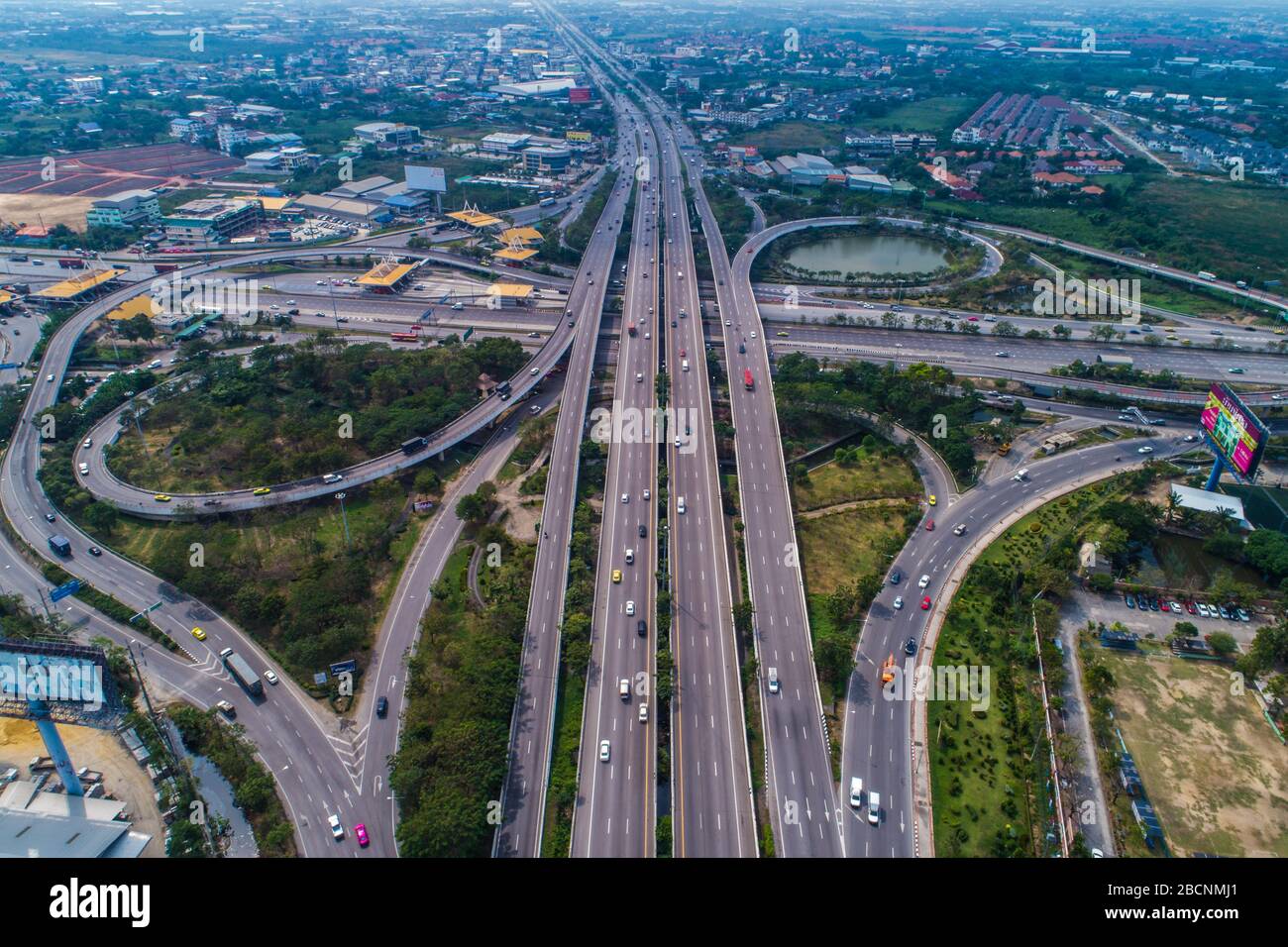 TRansport aerial view of intersection traffic cross road with vehicle ...