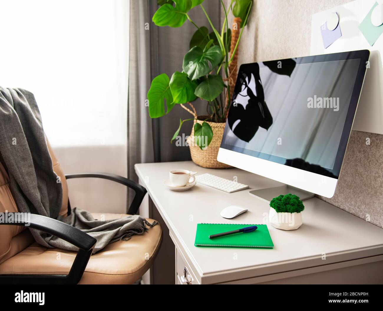 Computer at productive home workplace. Using computers and gadgets to ...