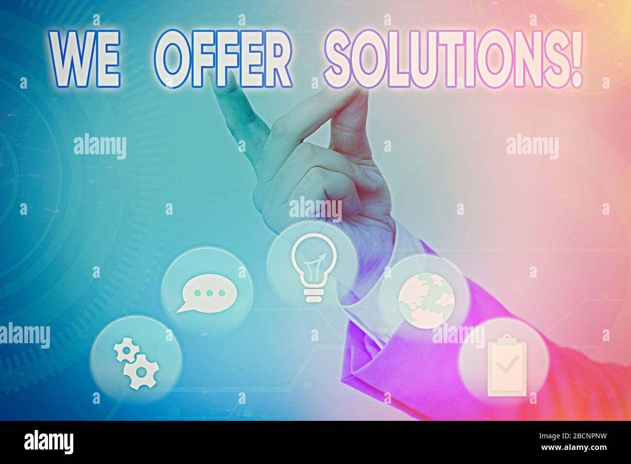 Word writing text We Offer Solutions. Business photo showcasing way to ...
