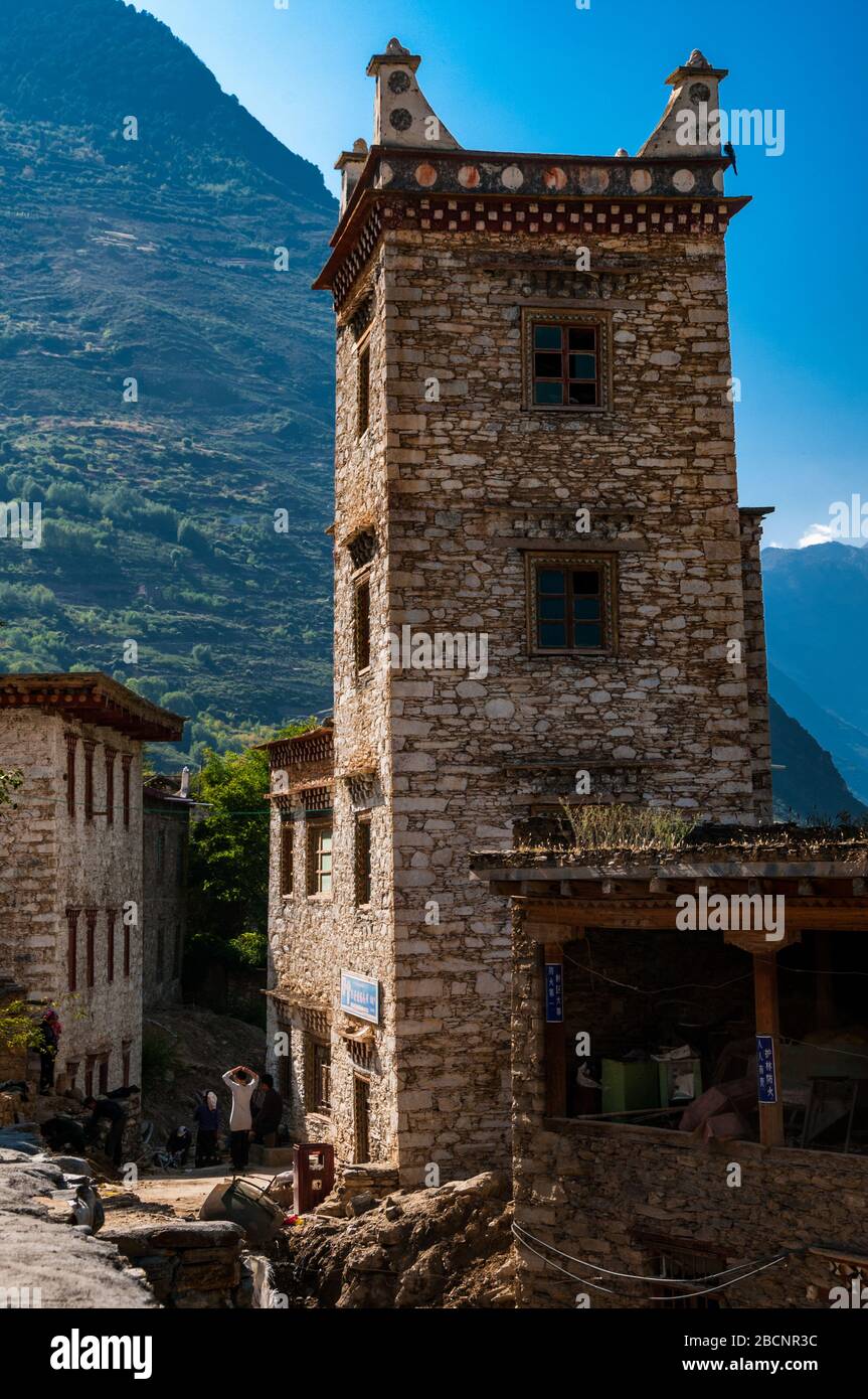 House in Suopo a Tibetan village in Danba County, Sichuan Province ...