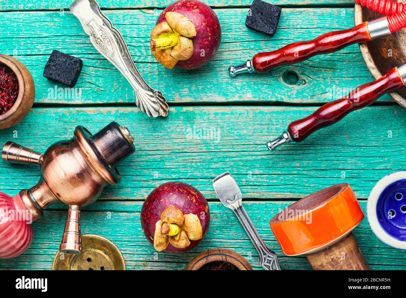 Asian smoking hookah with shisha tobacco with mangosteen flavor. Fruit ...
