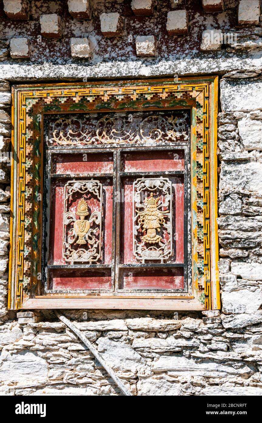 A traditional Tibetan window on a house in Suopo village in Danba ...