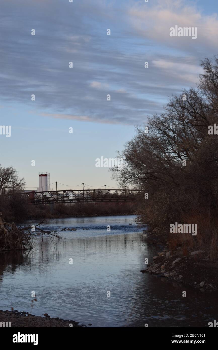 Animas park in New Mexico river with bridge Stock Photo - Alamy