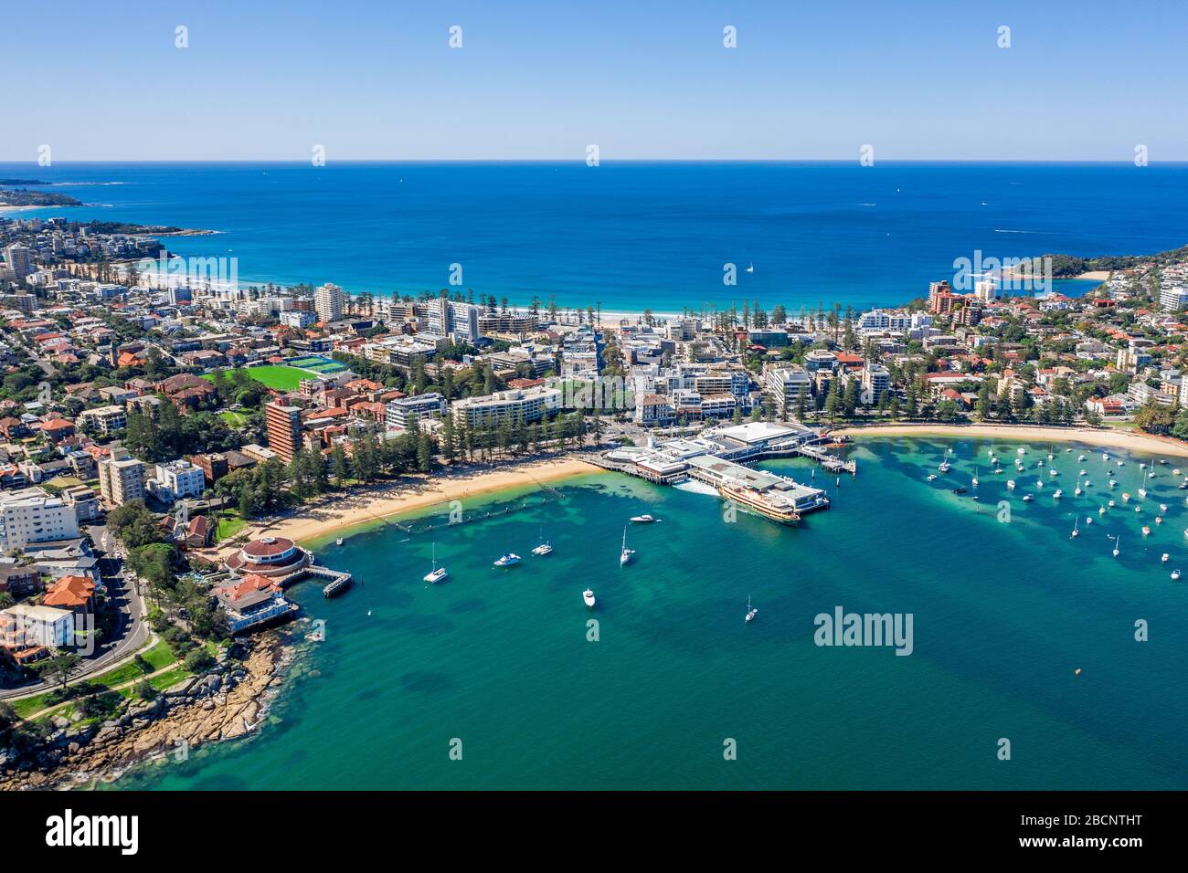 Aerial view on famous Manly Wharf and Manly, Sydney, Australia. View on ...