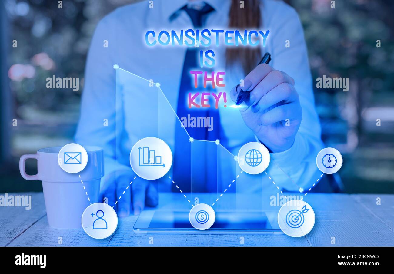 Text sign showing Consistency Is The Key. Business photo showcasing by ...