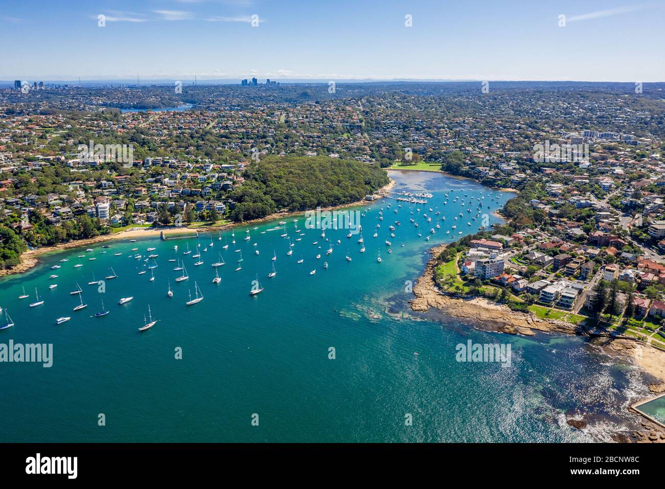 Aerial view on Reef Bay, Sydney, Australia. View on Sydney harbourside ...