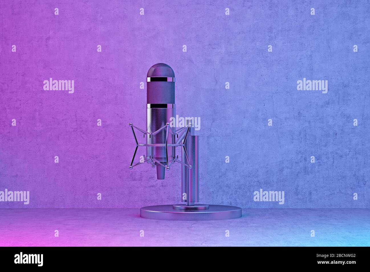 radio station microphone in pink-blue lighting. 3d rendering Stock ...