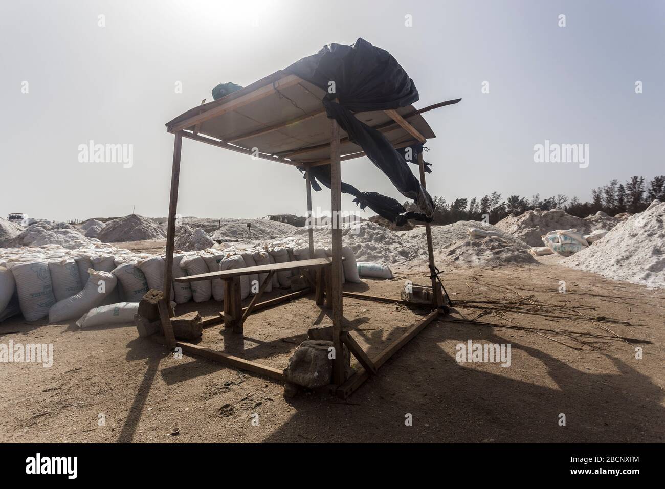Salt production at the Lake Retba (Pink Lake) of Senegal Stock Photo ...