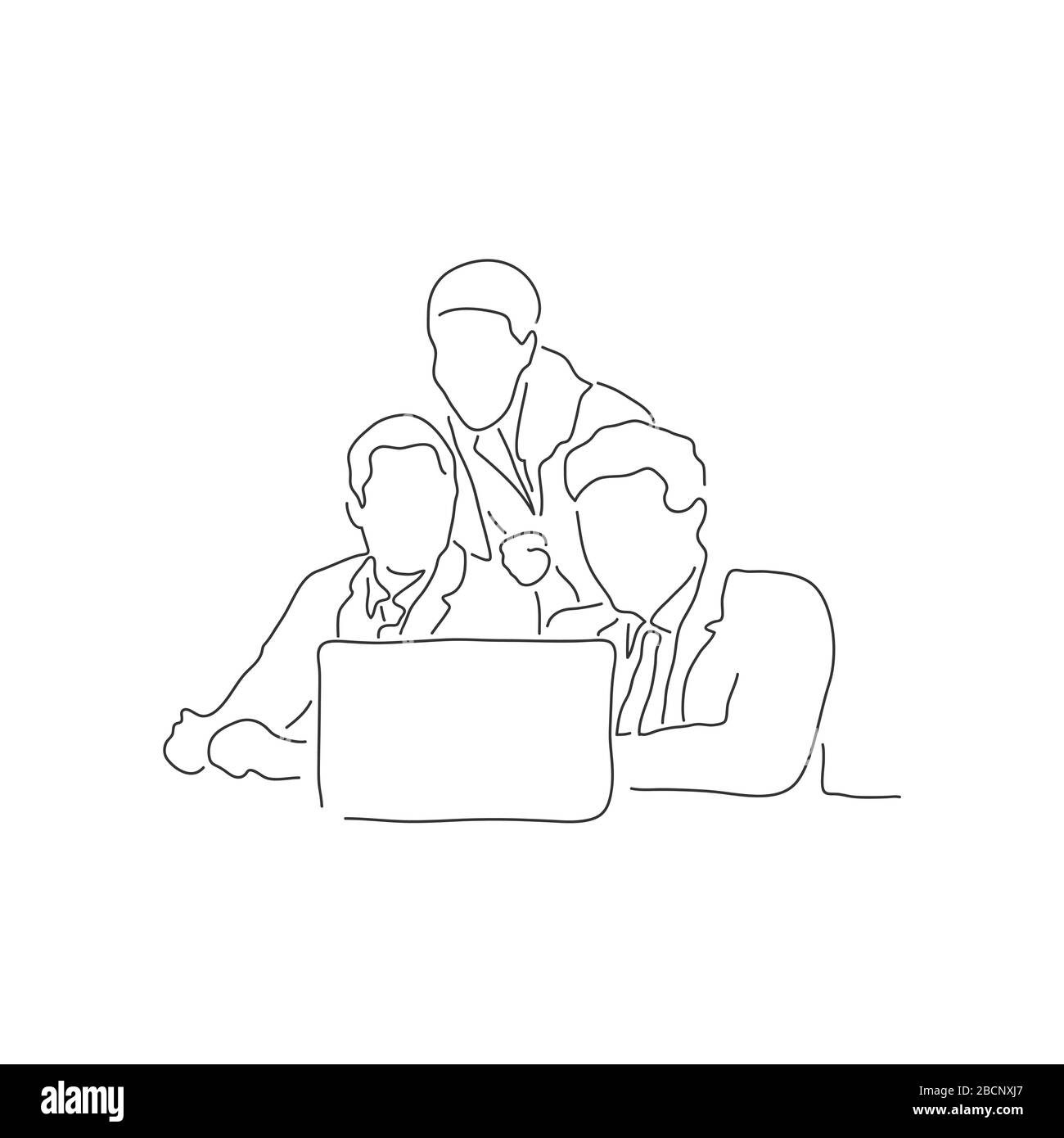 Teamwork line drawing, vector illustration design. Business people ...