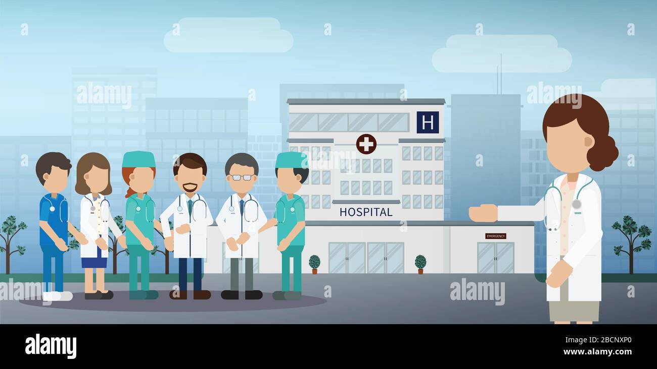 Medical service concept with doctors and staffs vector illustration ...