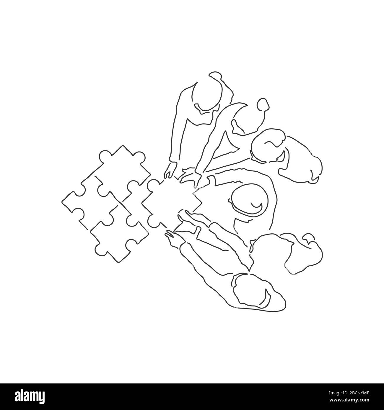 Teamwork line drawing, vector illustration design. Business people ...