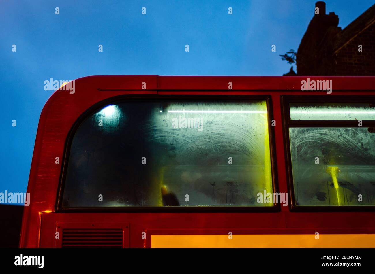 London bus window, top deck. steamed up and empty of passengers Stock ...