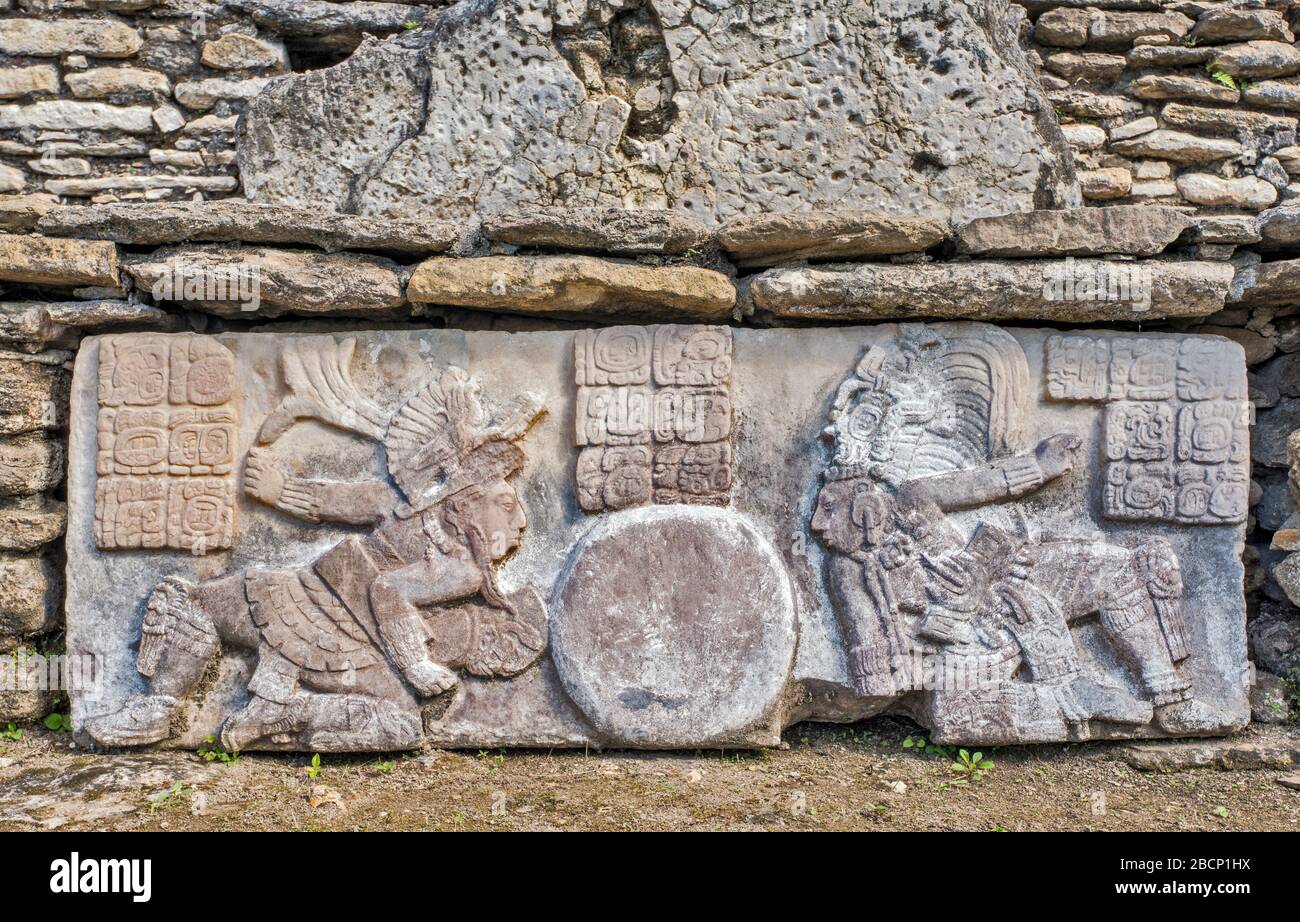 Carving panel at Acropolis, Maya ruins at Tonina archaeological site ...
