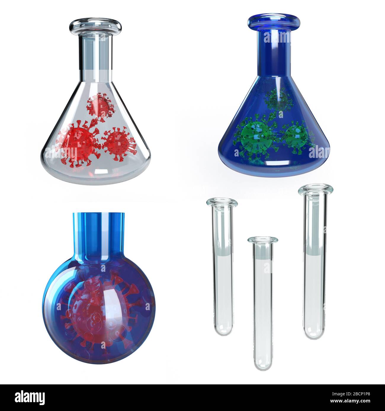 3d illustration of lab glass flask set Stock Photo - Alamy
