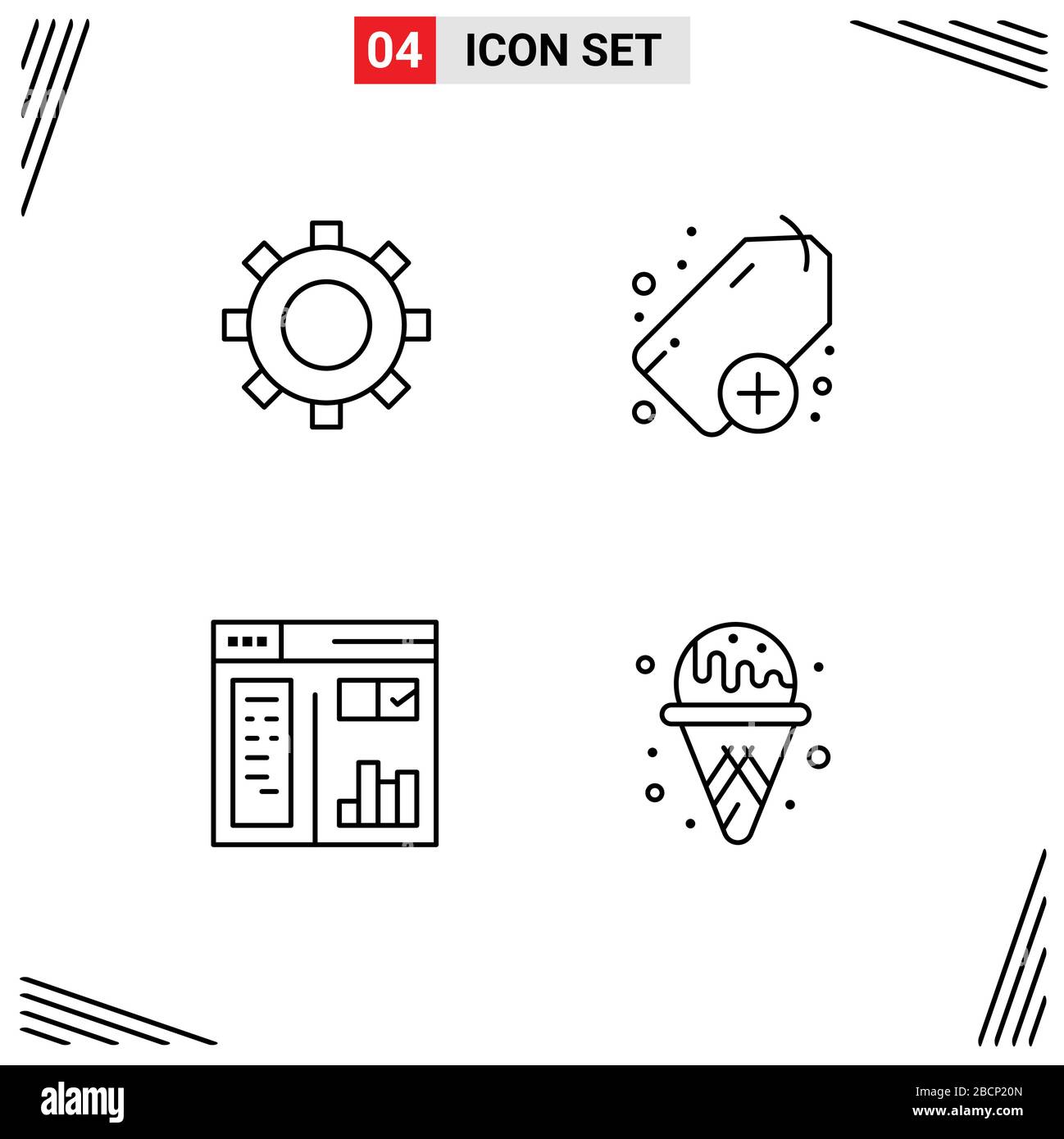 4 Universal Line Signs Symbols of cogs, web, add, design, ice cream ...