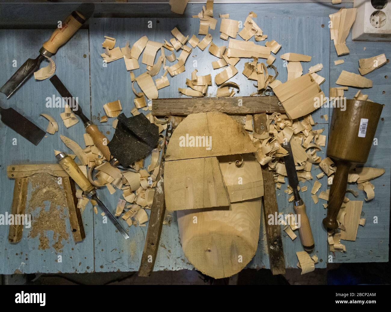Tools in a traditional Hungarian buso mask maker's workshop Stock Photo ...