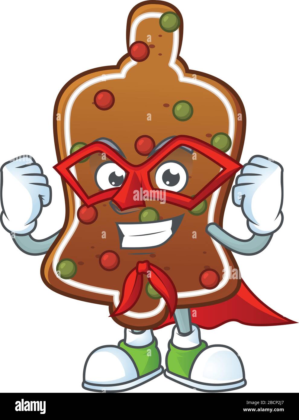 Gingerbread bell cartoon design concept dressed as Super hero Stock ...