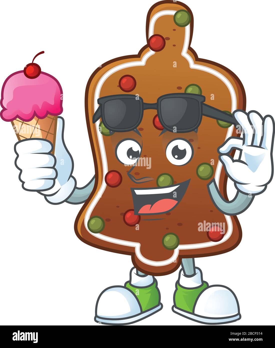Cute gingerbread bell cartoon character enjoying an ice cream Stock ...