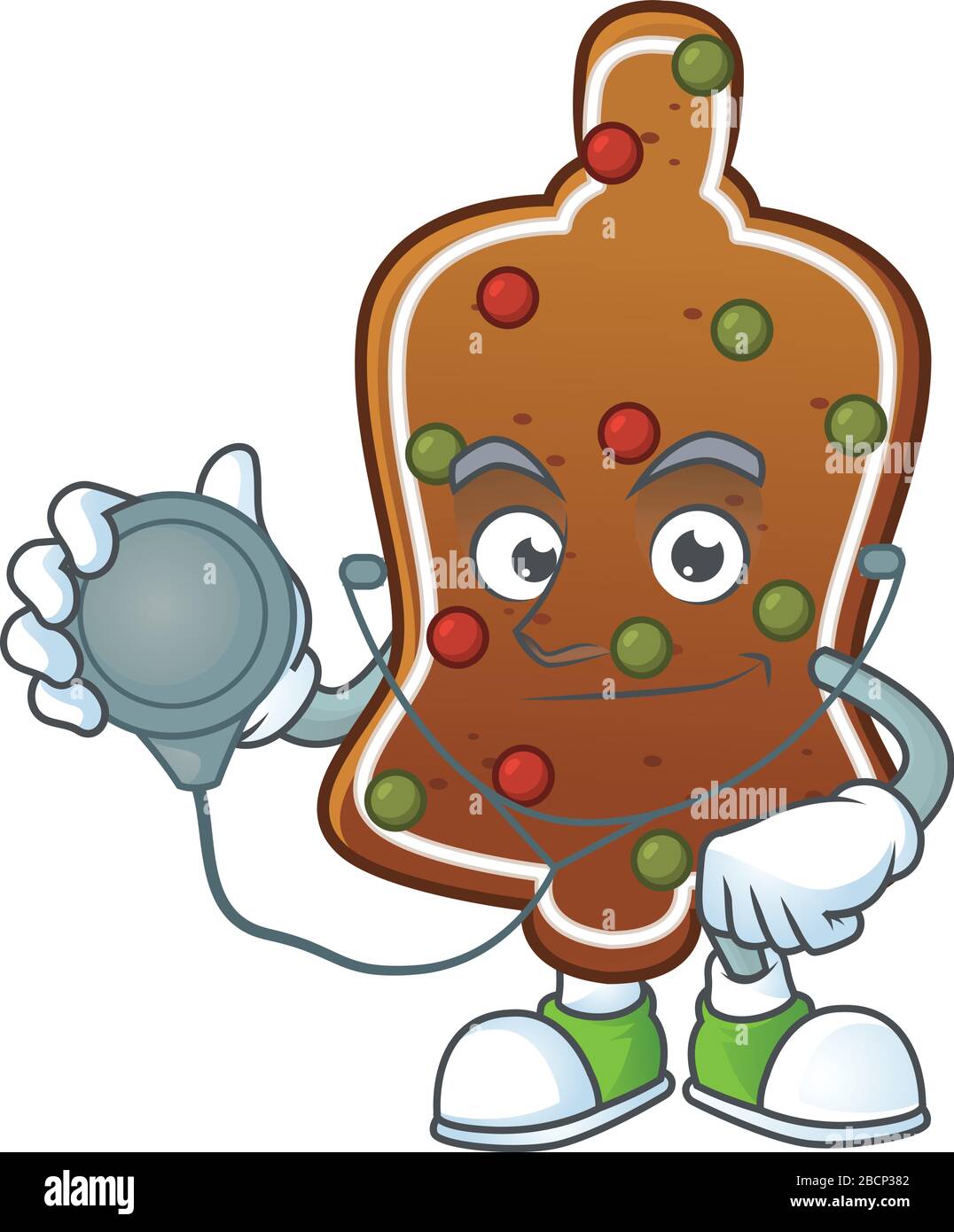 A dedicated Doctor gingerbread bell Cartoon character with stethoscope ...
