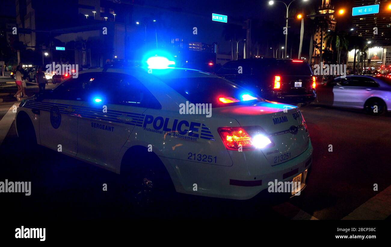Miami Police on duty - police car blocking street - MIAMI, USA APRIL 10 ...