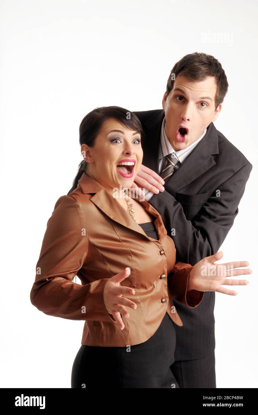 Young manager colleagues on the white background Stock Photo - Alamy