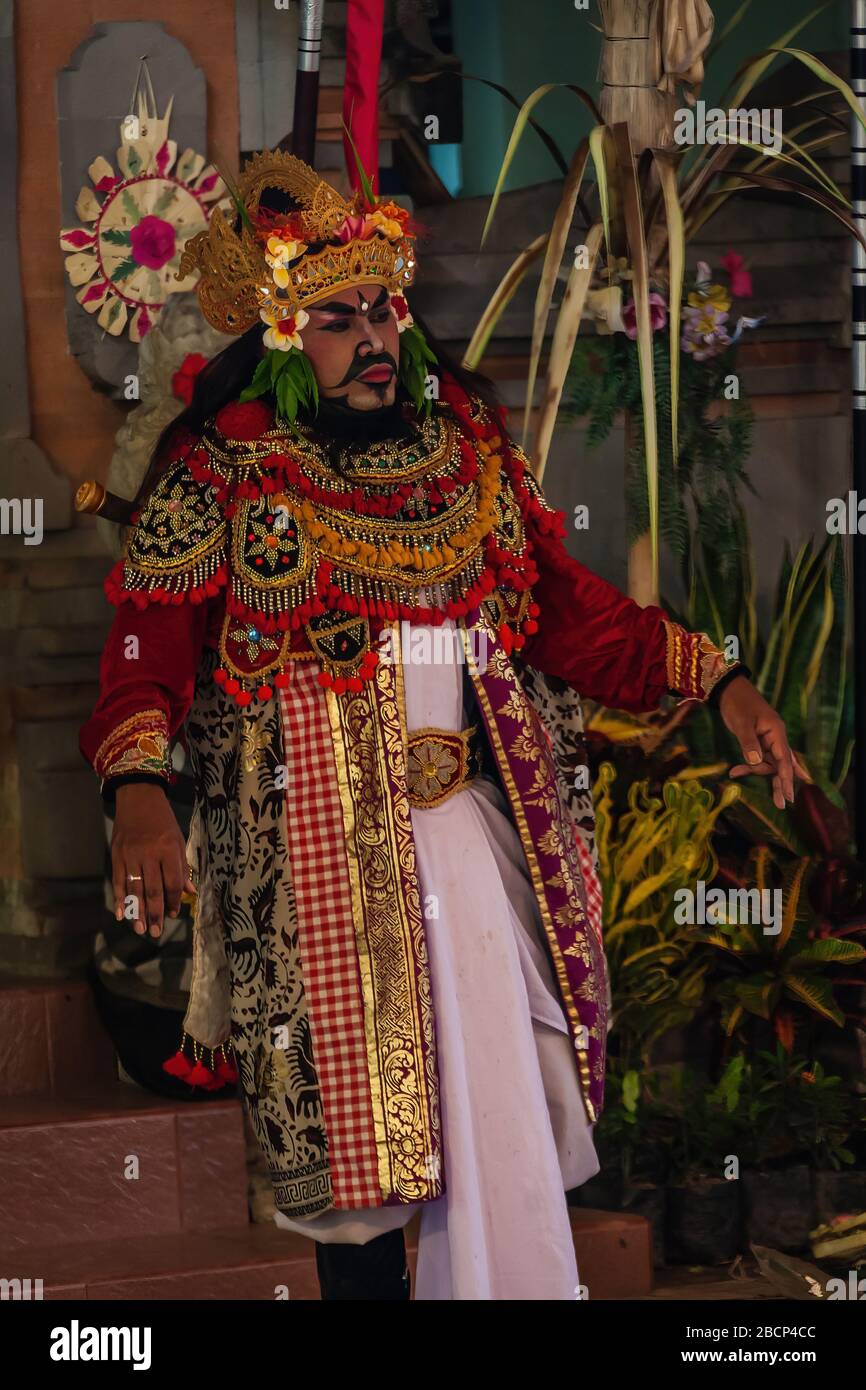 Traditional Balinese gambuh performance depicting an arya or nobleman ...