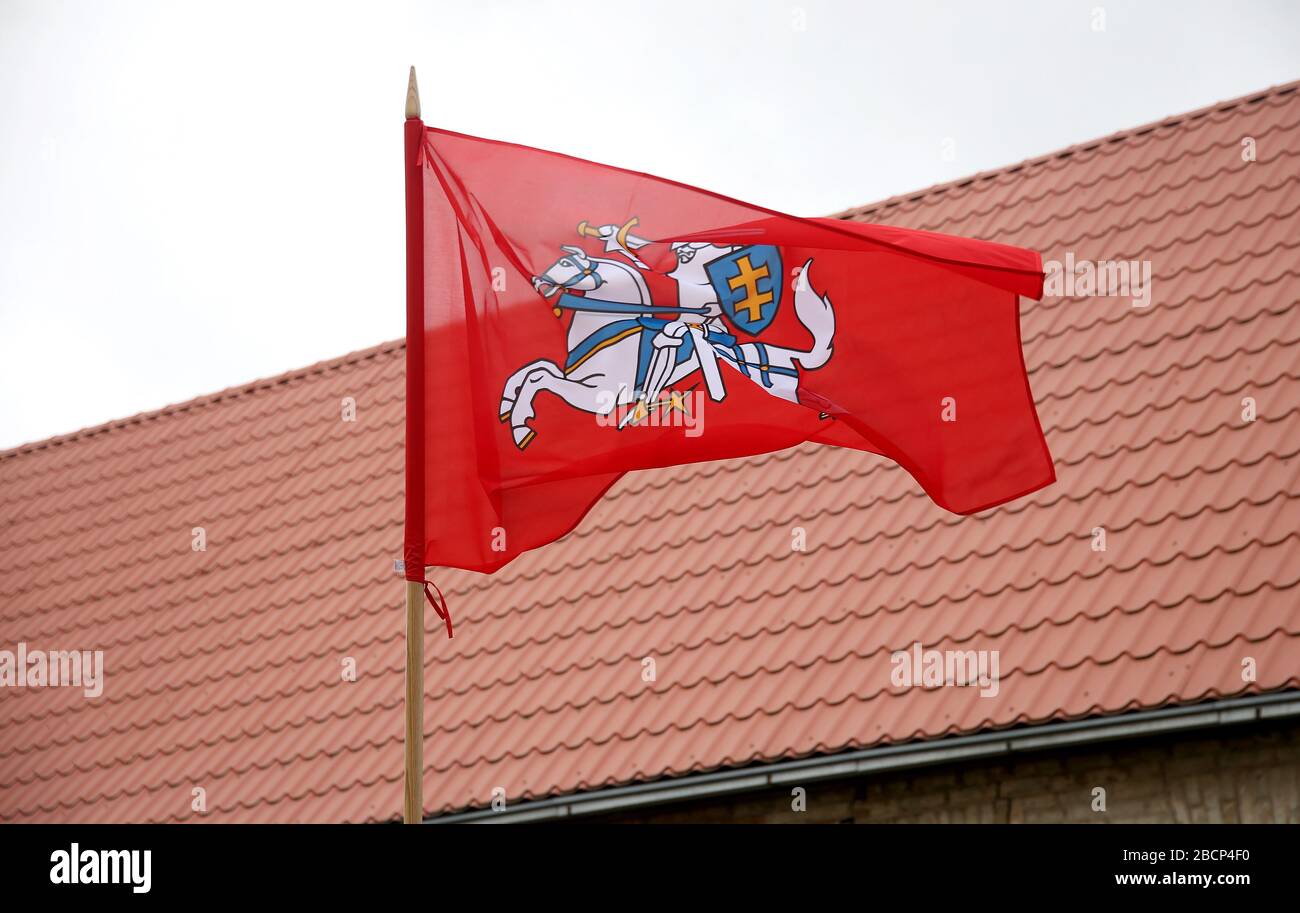 Historical flag of Lithuania, Vytis on red background. Kėdainiai Stock ...