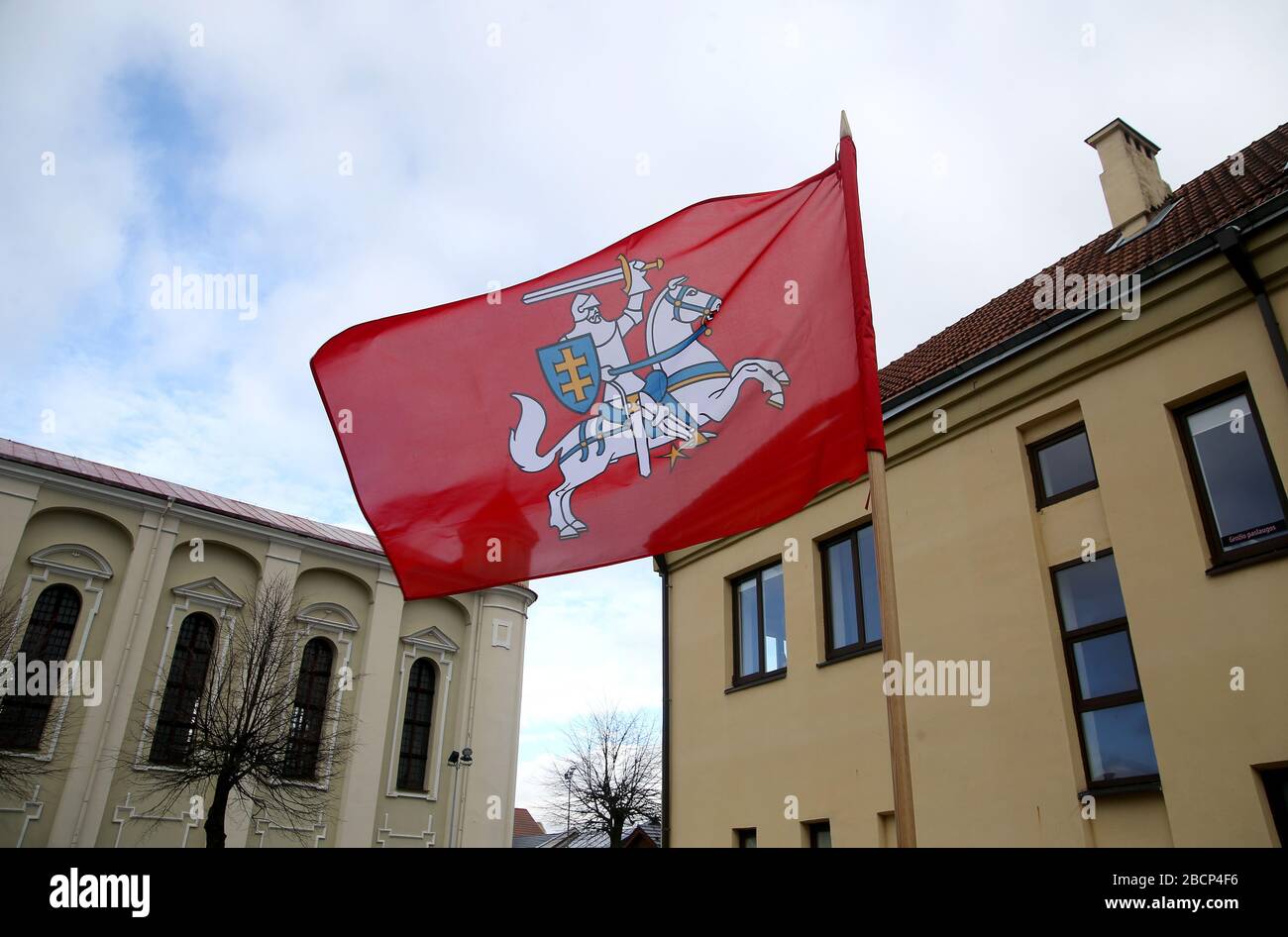 Historical flag of Lithuania, Vytis on red background. Kėdainiai Stock ...