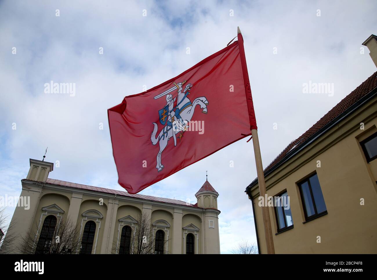 Historical flag of Lithuania, Vytis on red background. Kėdainiai Stock ...