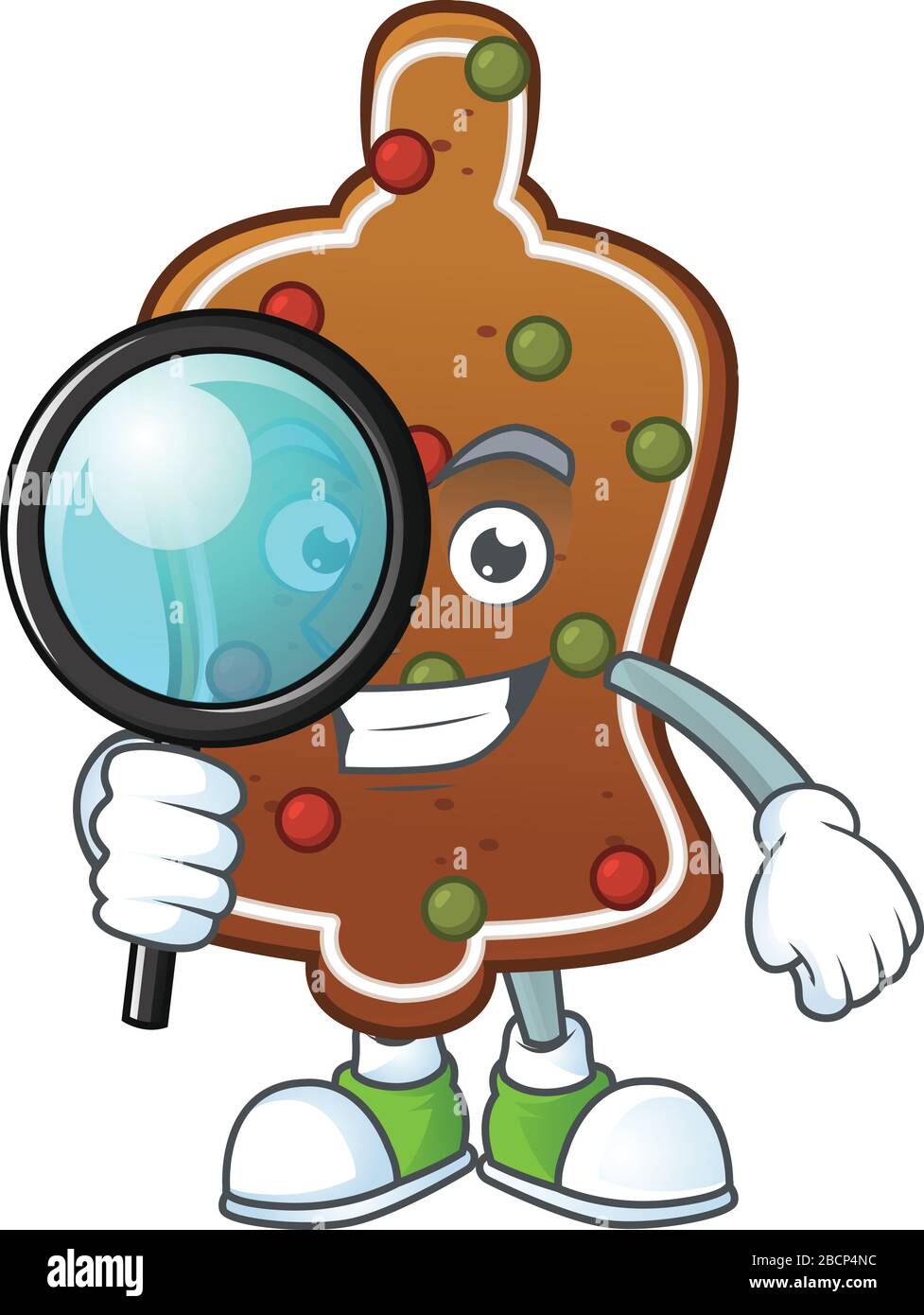 Smart Detective of gingerbread bell cartoon character design concept ...