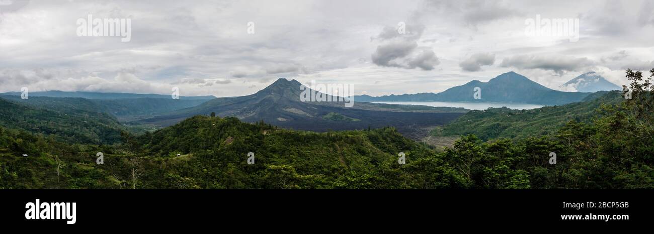 A panoramic view of Mount Batur and Lake Batur (Danau Batur), Bali ...