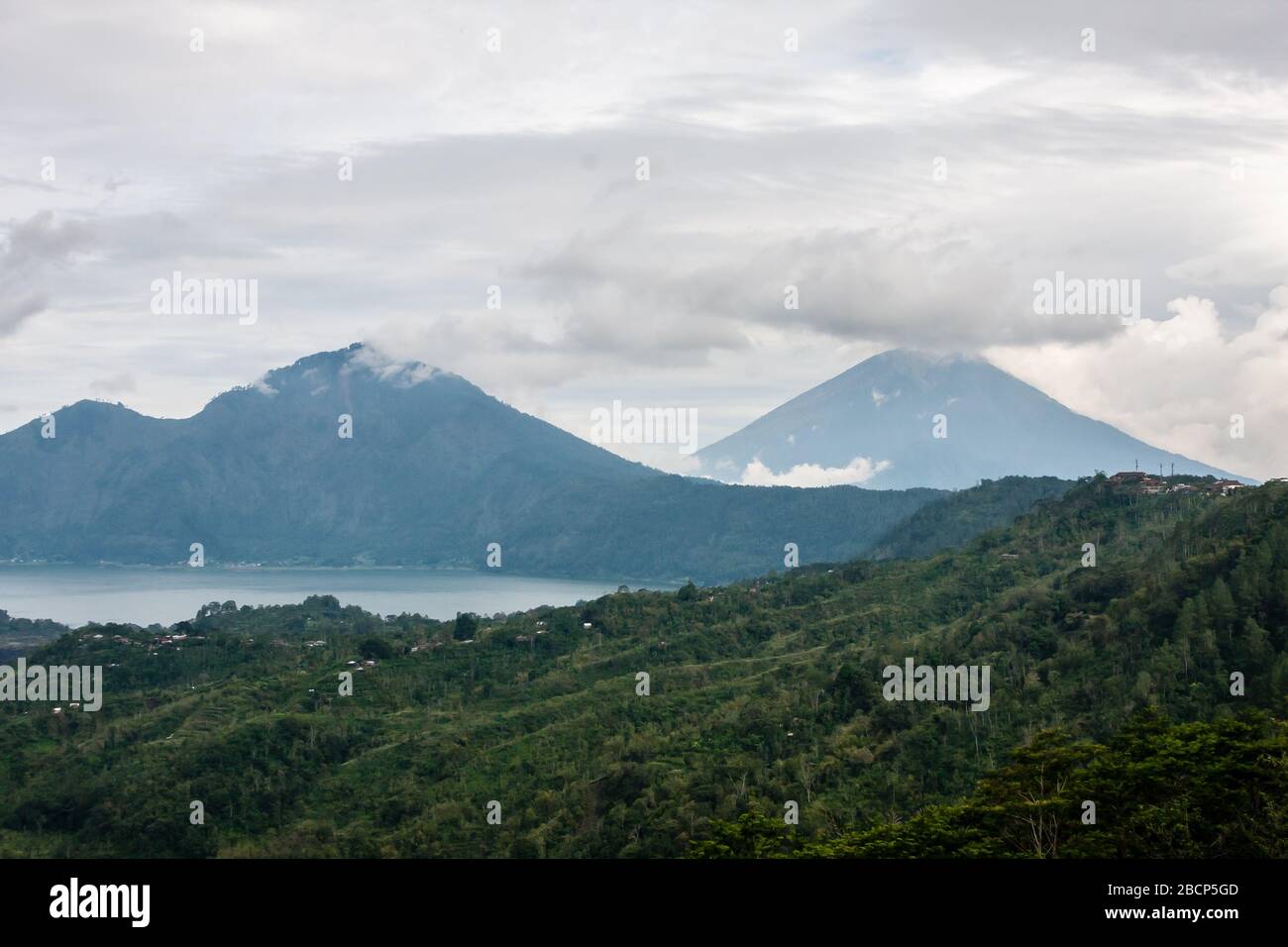 A panoramic view of Mount Batur and Lake Batur (Danau Batur), Bali ...