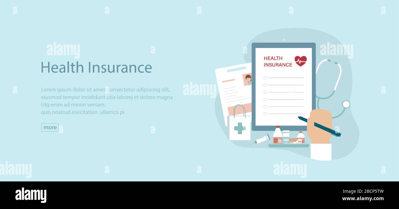 Health insurance banner with hand hold insurance file vector ...