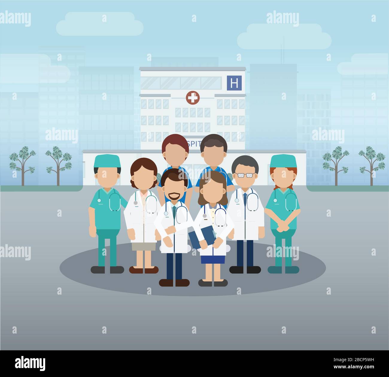 Medical service concept with doctors and medical staffs vector ...