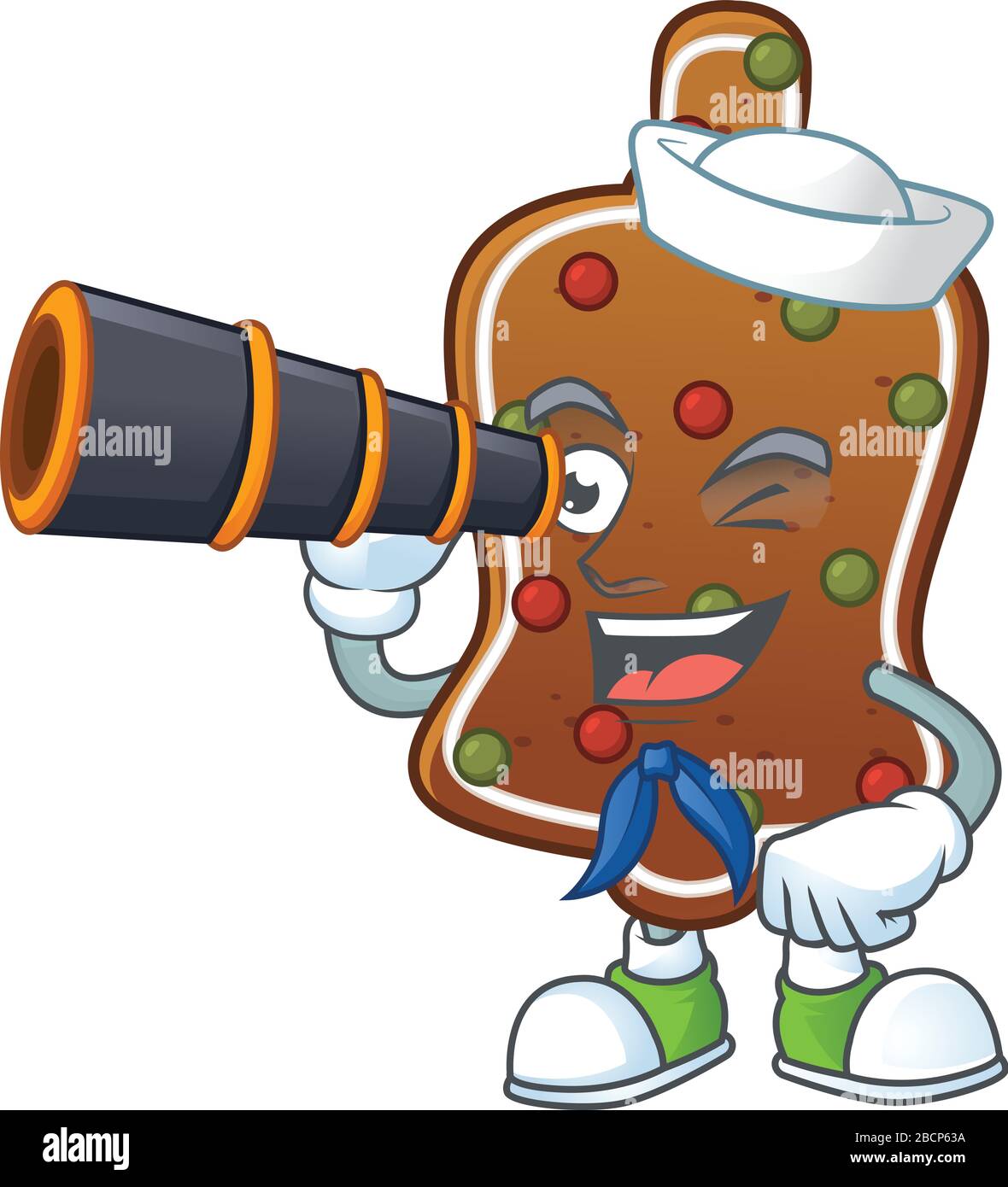Gingerbread bell in Sailor cartoon character style using a binocular ...