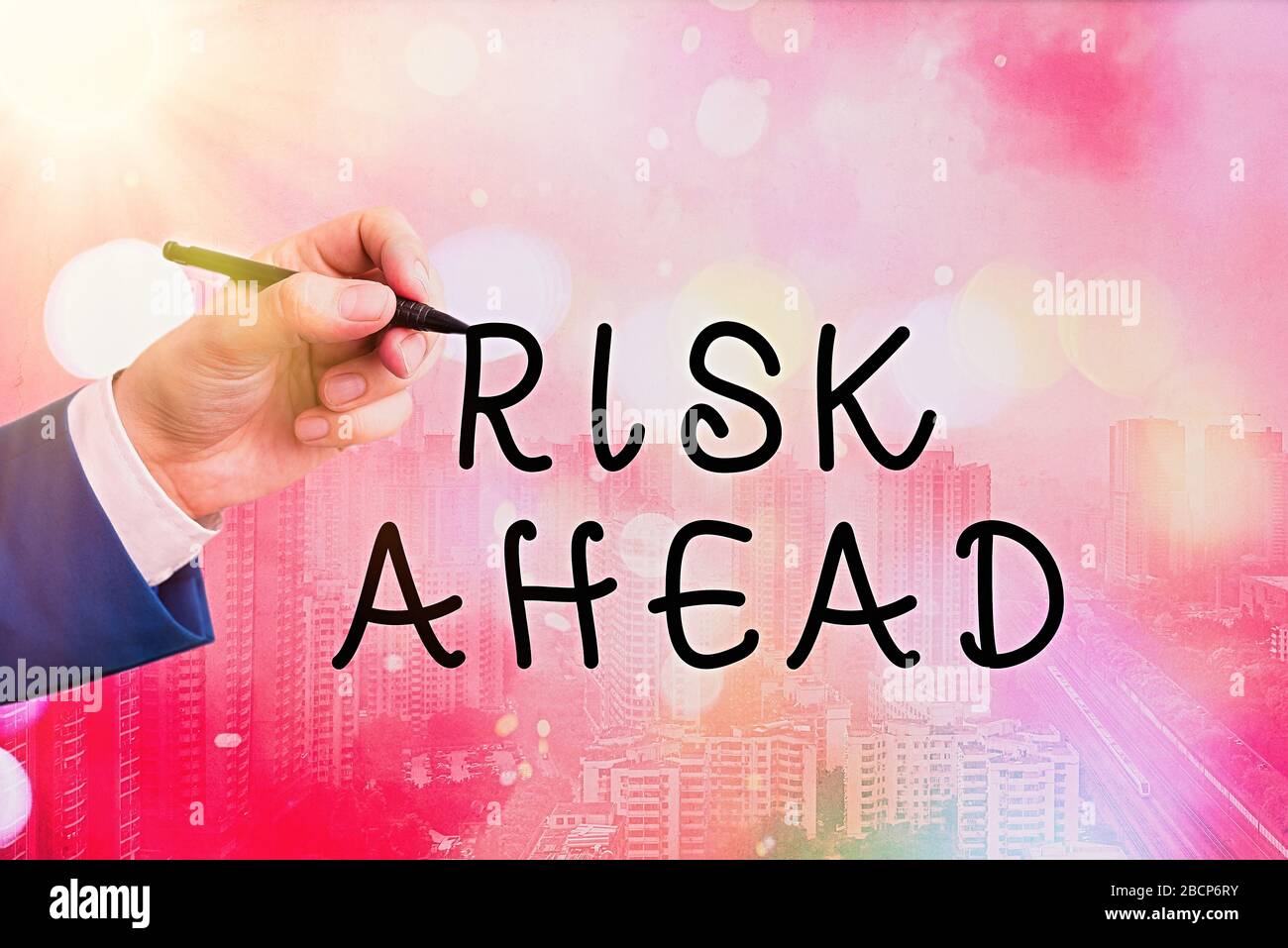 Conceptual hand writing showing Risk Ahead. Concept meaning A ...