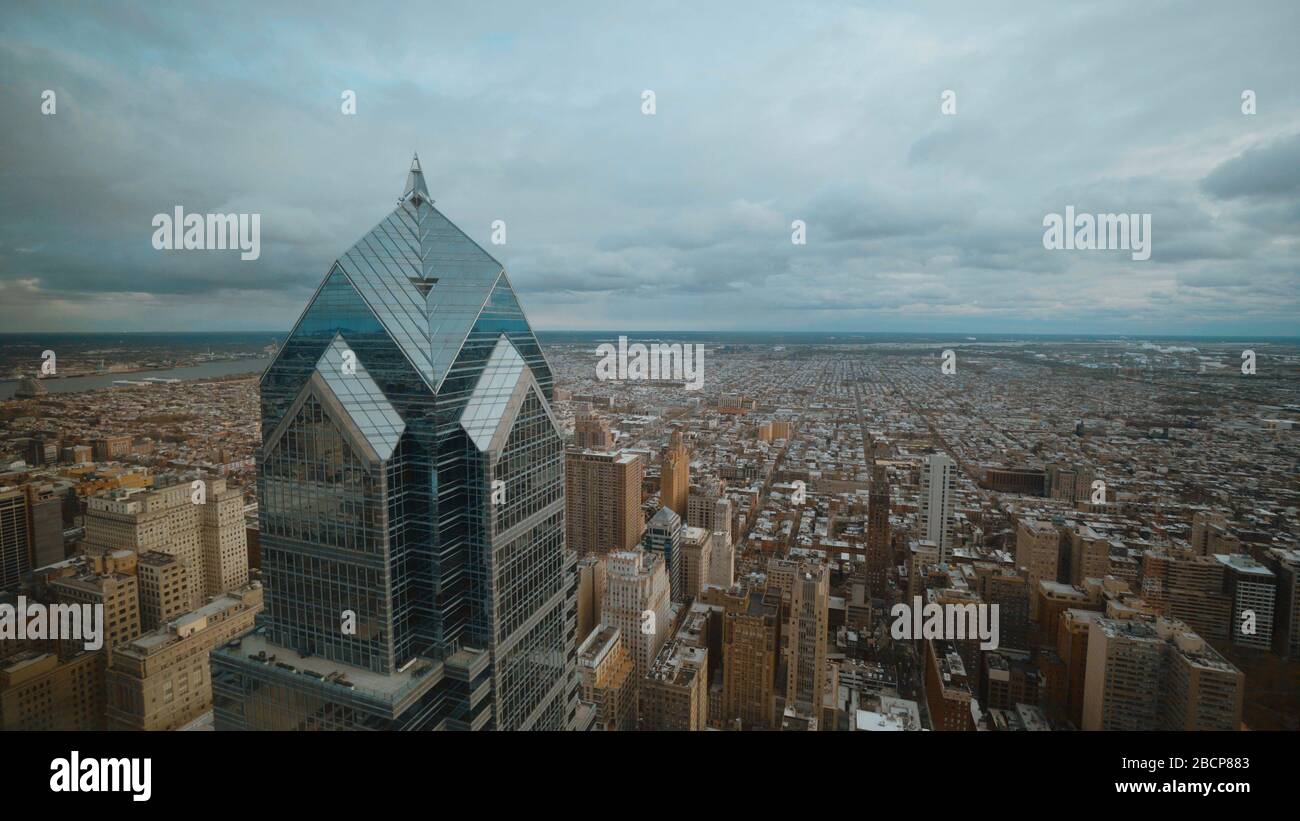 Two Liberty Place Tower and aerial view over the city of Philadelphia ...