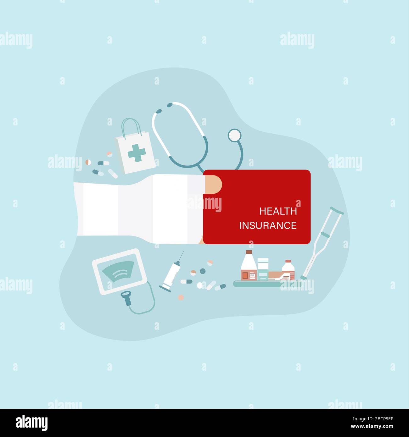 Health insurance concept with hand hold insurance card vector ...
